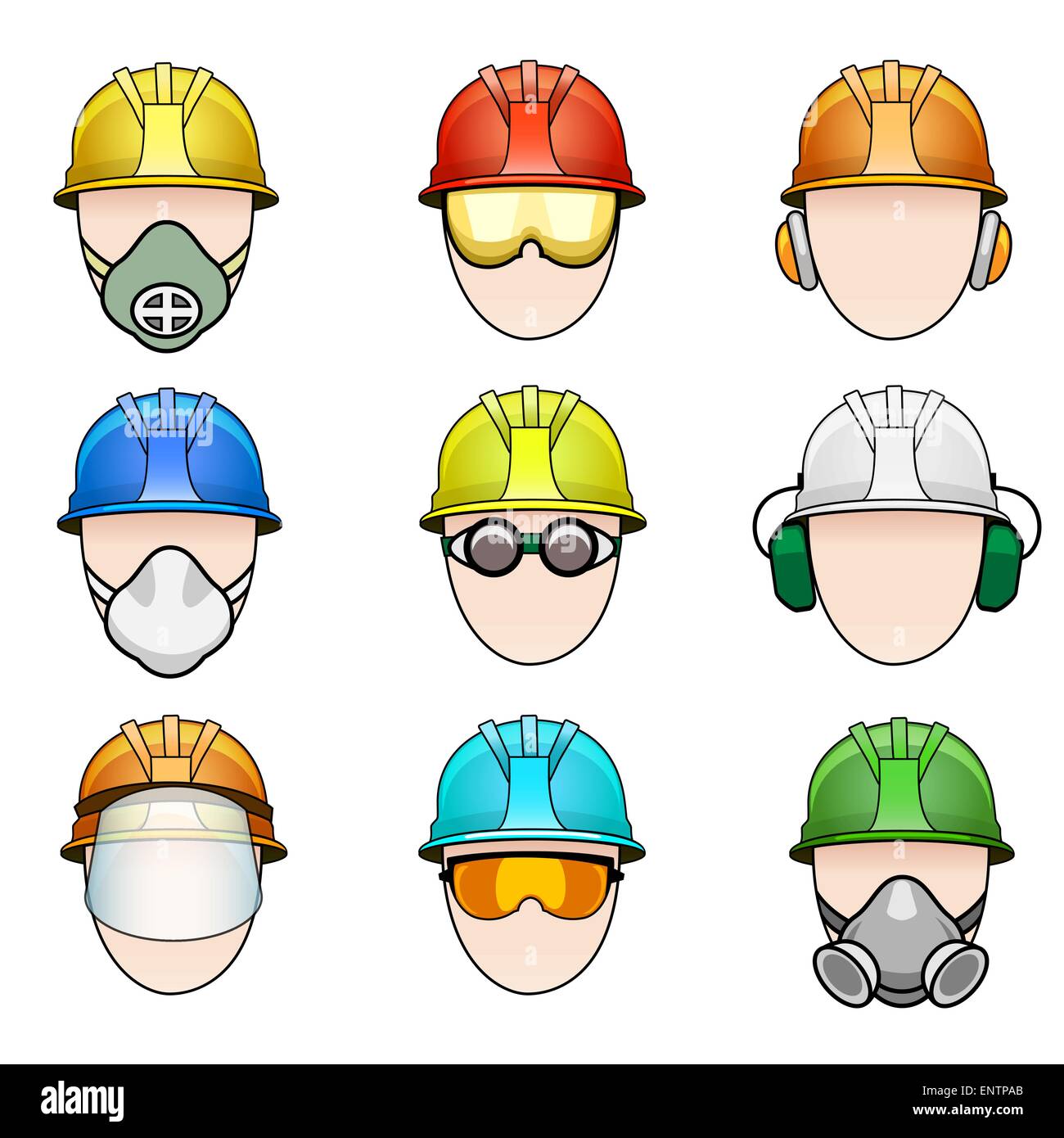 Vector set of colorful human icon with various protective work wear ...