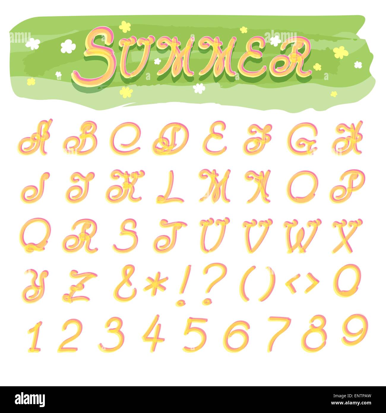 Hand draw summer colorful alphabet - capital letters and numbers ...