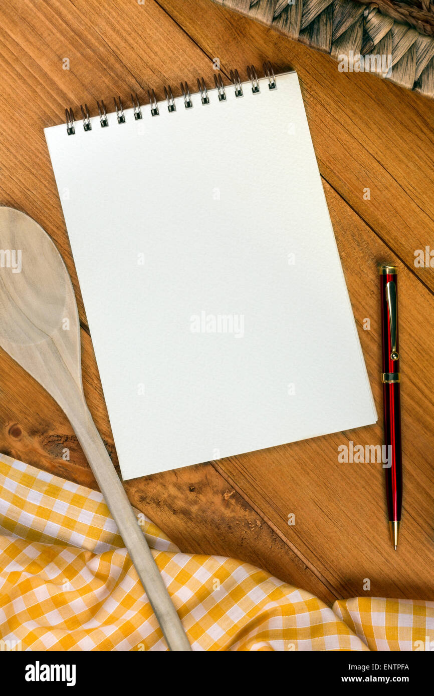 A Cooks Notepad on a farmhouse kitchen table - Space for Text Stock ...