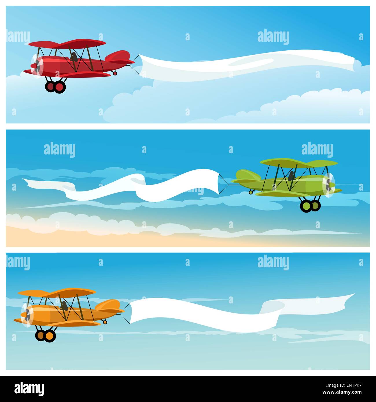 Set of flying airplanes with empty banners for your text. Isolated on ...