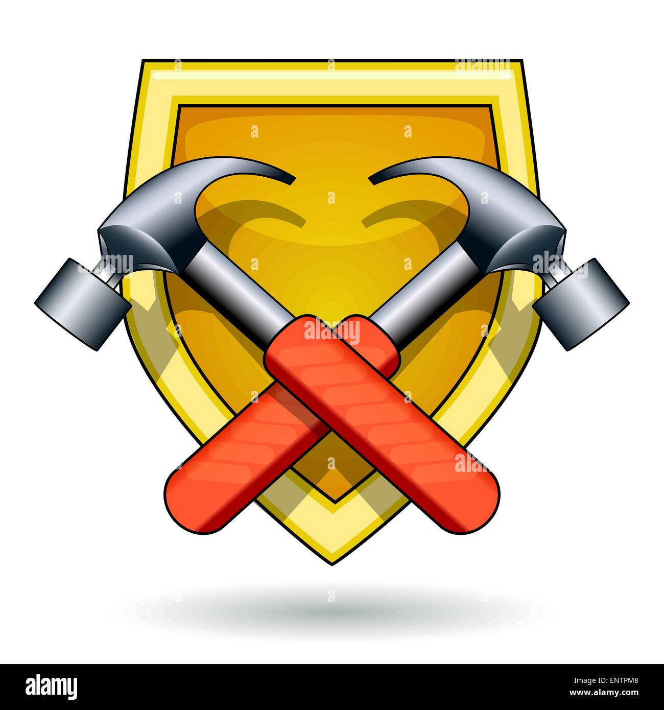 Vector illustration of shield and two hammers isolated on white Stock ...