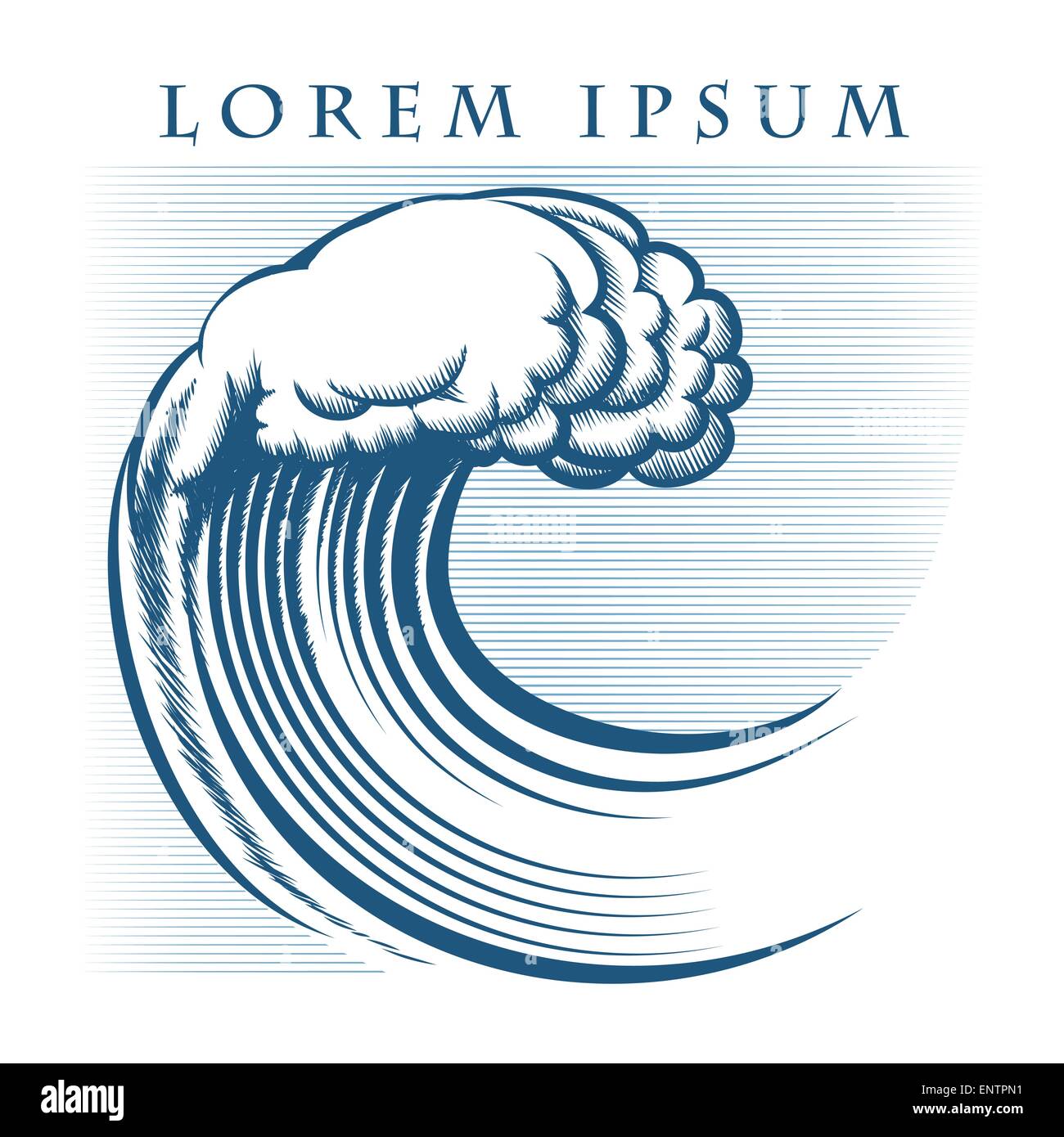 Wave logo or emblem drawn in engraving style. Isolated on white ...