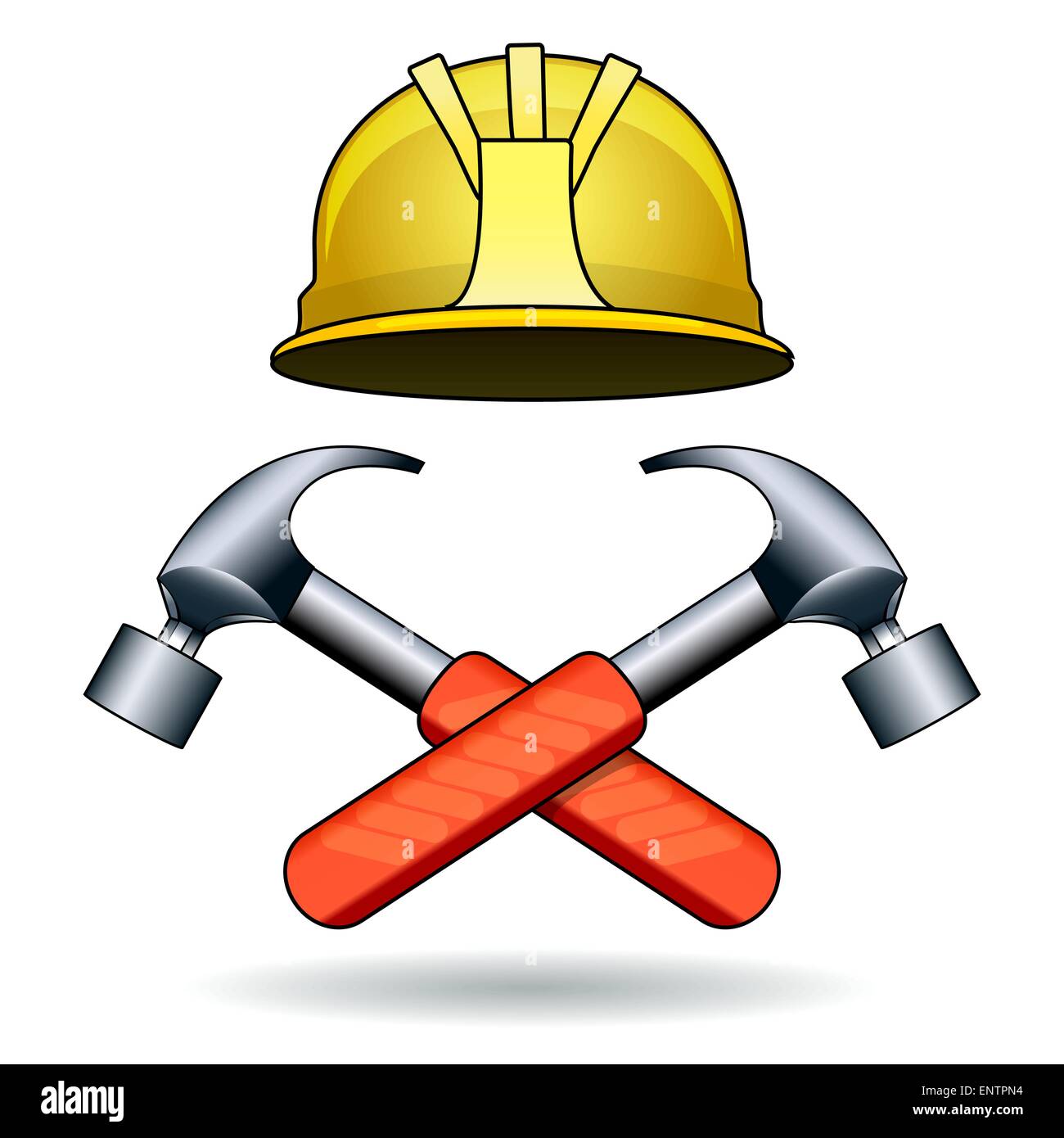 Vector illustration of helmet and two hammers isolated on white Stock ...