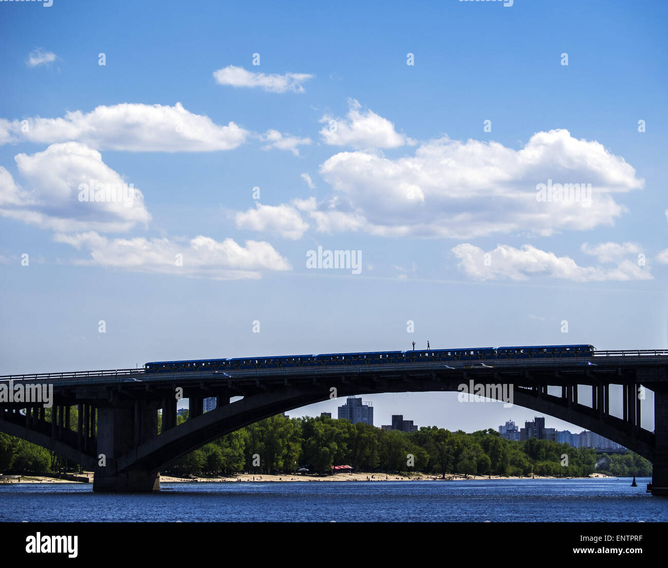 Train going over bridge across hi-res stock photography and images - Alamy