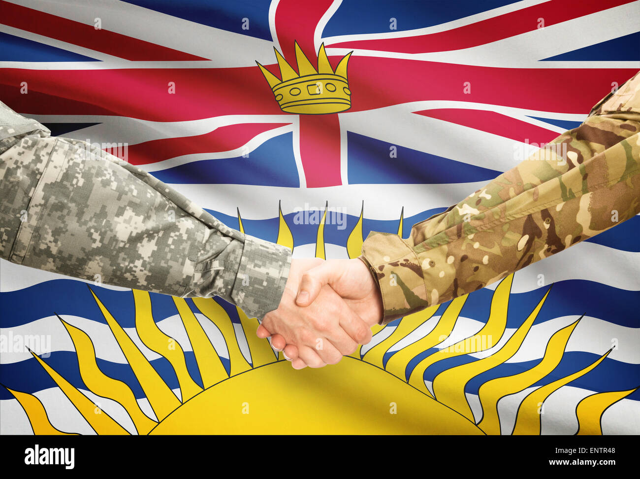 Soldiers handshake and Canadian province flag - British Columbia Stock ...