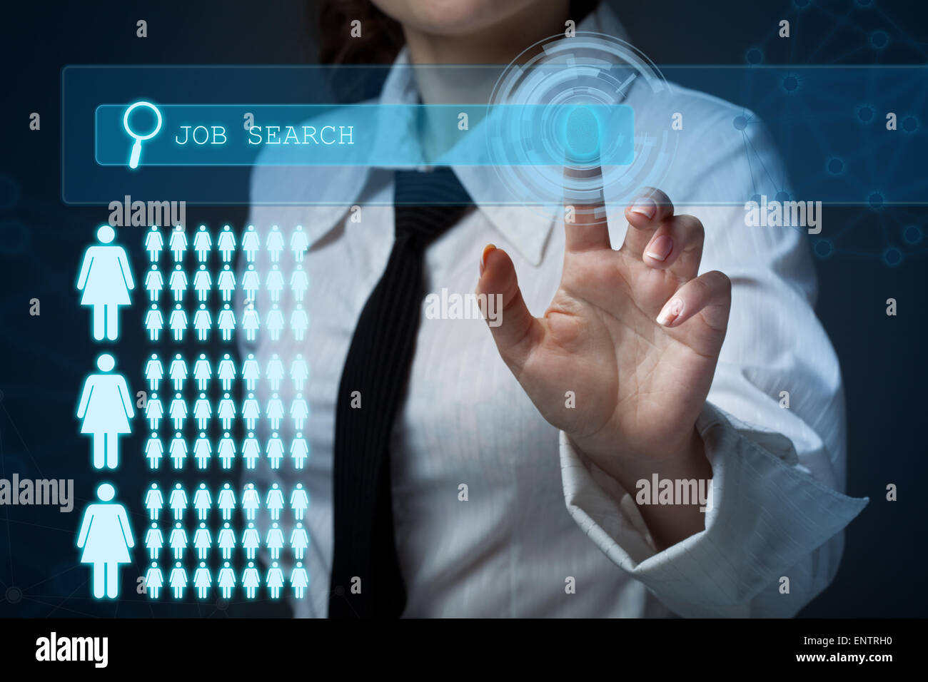 Young business woman pressing a different button collection Stock Photo ...