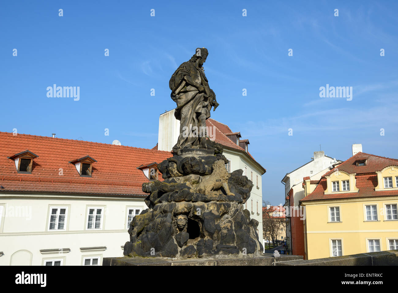 Statue of St. Vitus, one of famous sculptures of Charles Bridge on ...