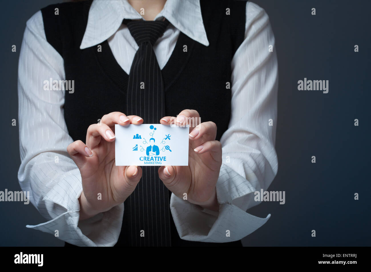 woman show card with pictures creative marceting and idea Stock Photo ...