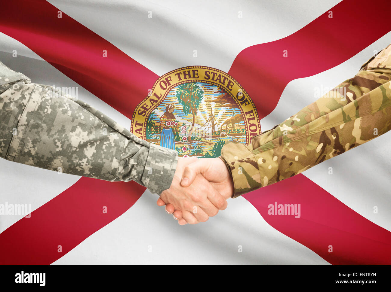 Soldiers handshake us state flag hi-res stock photography and images ...