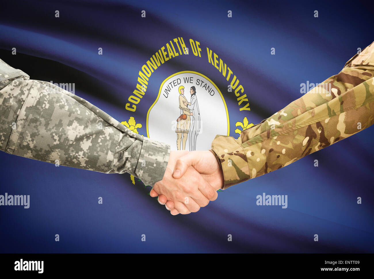 Soldiers handshake and US state flag - Kentucky Stock Photo - Alamy