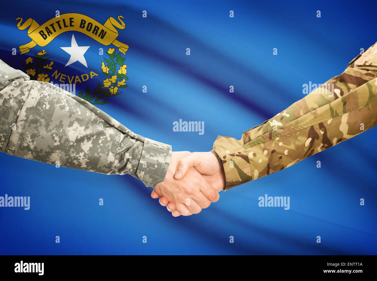 Soldiers handshake and US state flag - Nevada Stock Photo - Alamy