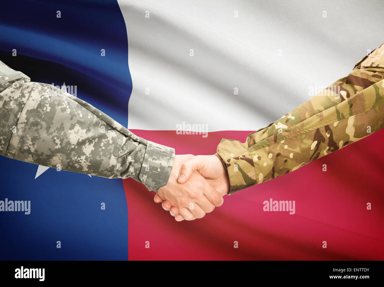 Soldiers handshake and US state flag - Texas Stock Photo - Alamy