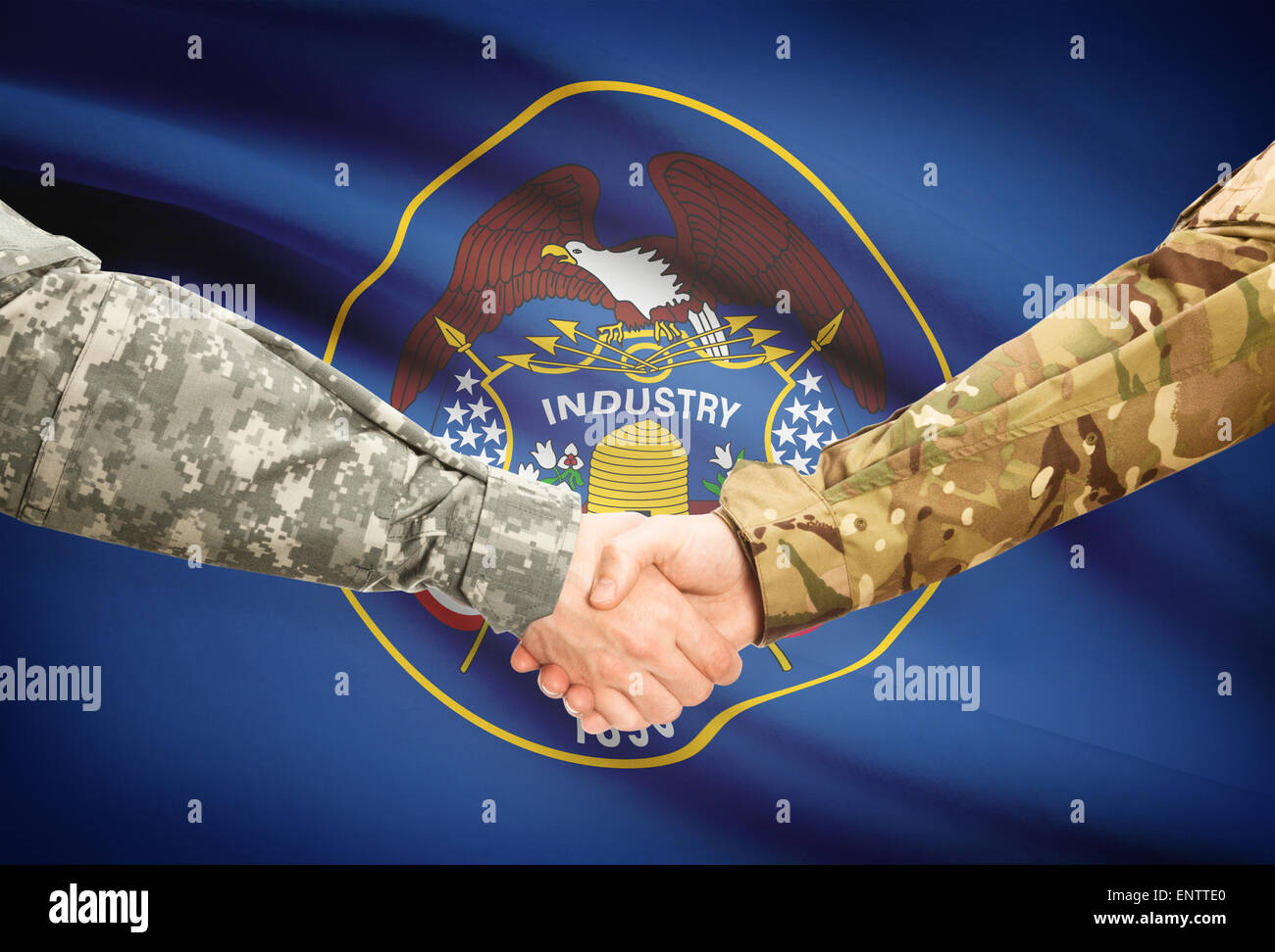 Soldiers handshake us state flag hi-res stock photography and images ...