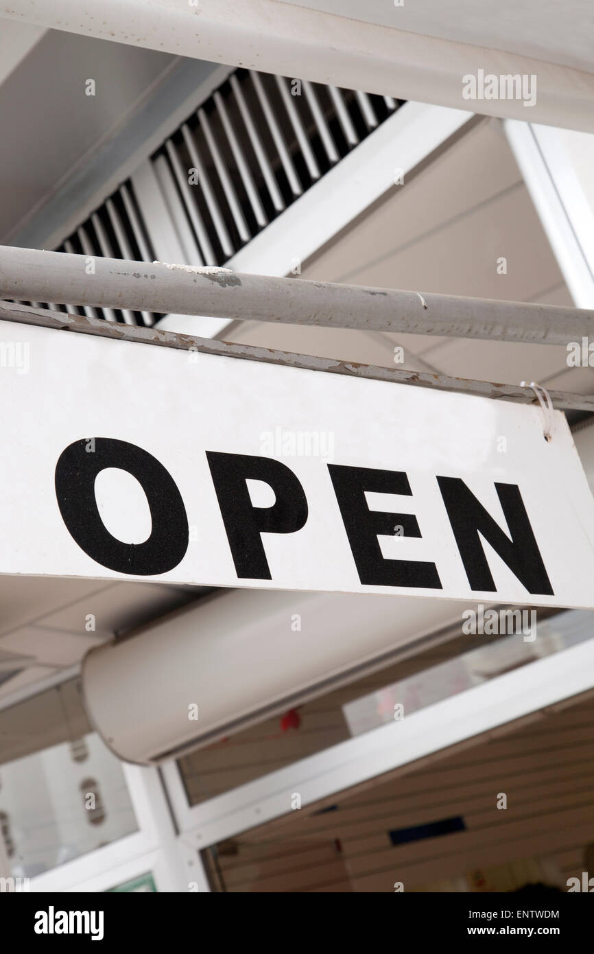 Open Sign on Store Front Stock Photo - Alamy