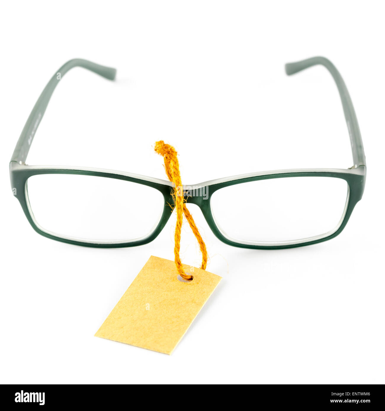 glasses and cost tag on a white background Stock Photo - Alamy
