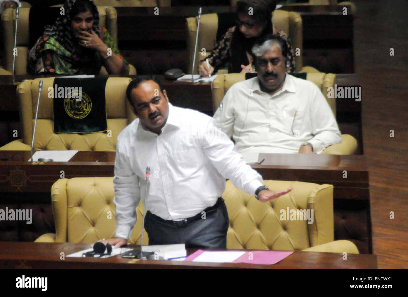 MQM members of Sindh Assembly Khuwaja Izhar expressing his views during ...