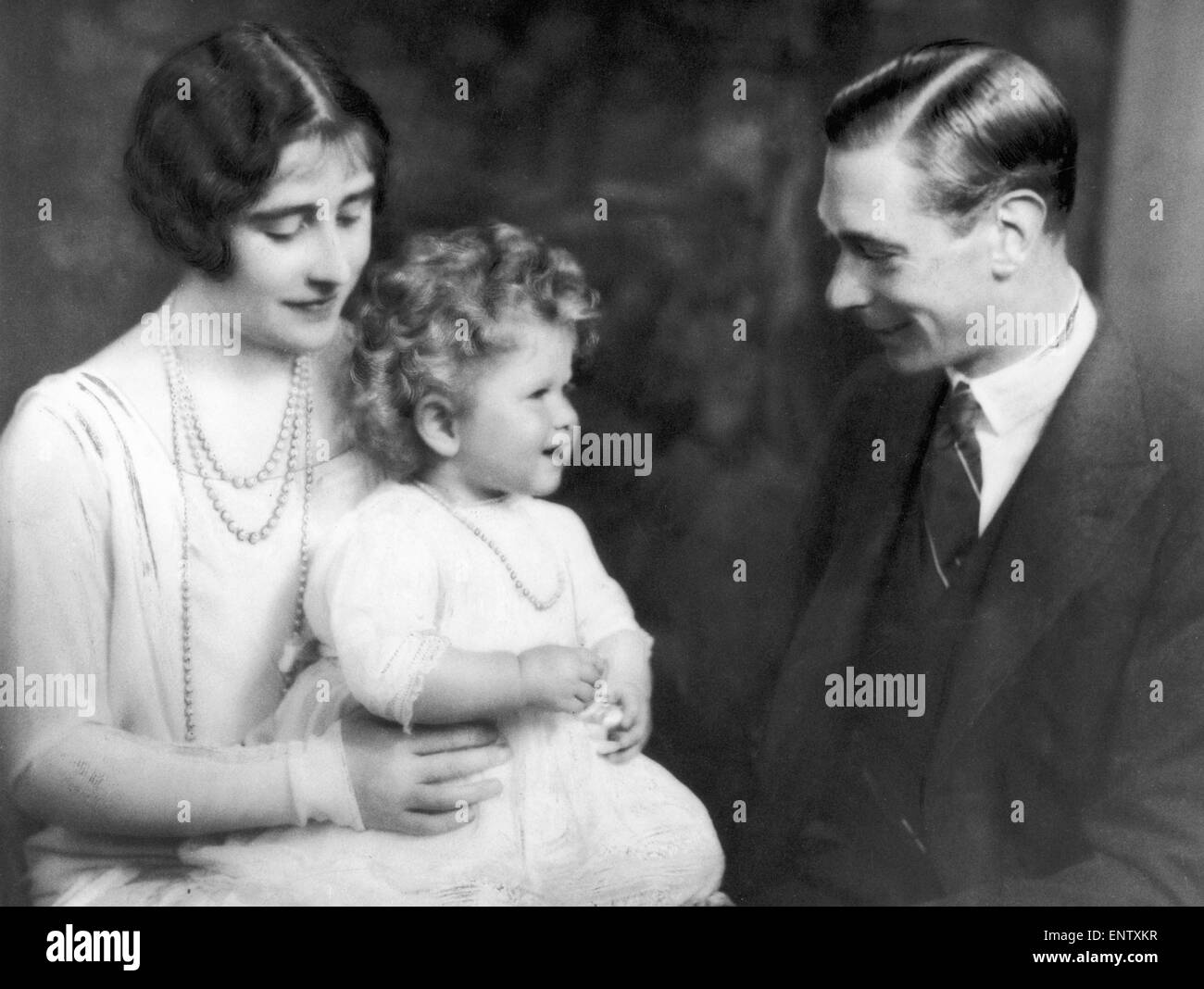The Duke and Duchess of York with Princess Elizabeth. 1928 Stock Photo ...