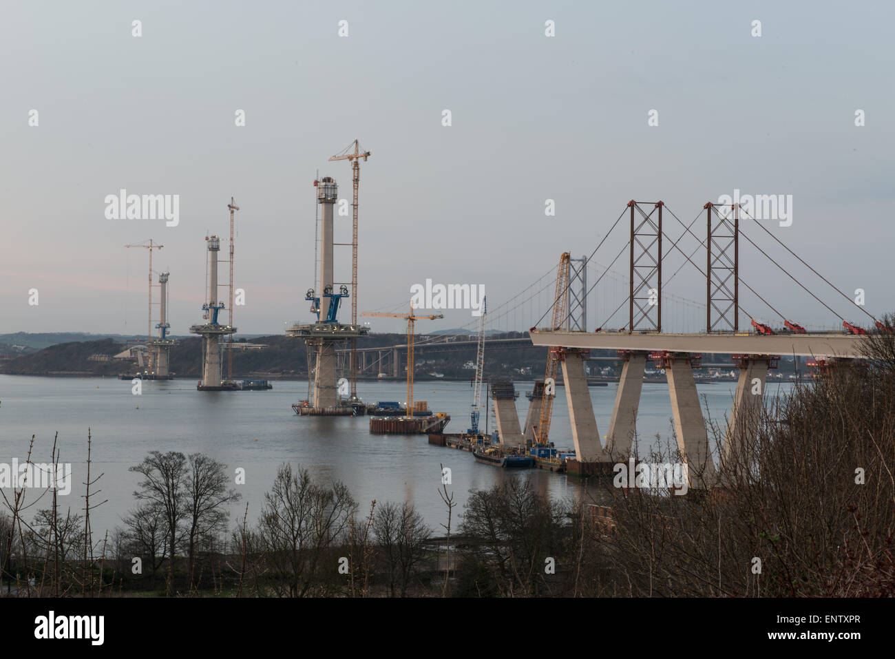 The Queensferry Crossing under construction over the Firth of Forth is ...
