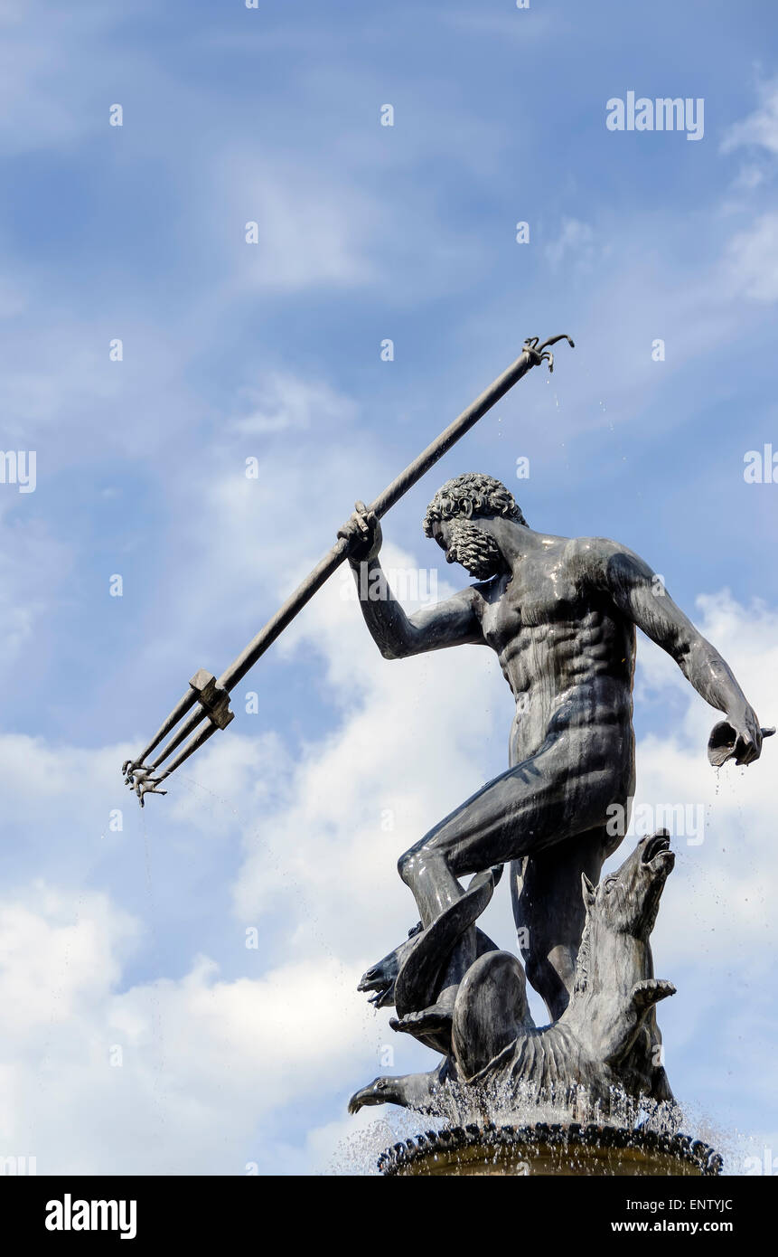 Neptune Fountain (1633) bronze statue symbol of Old Town Gdansk Poland ...