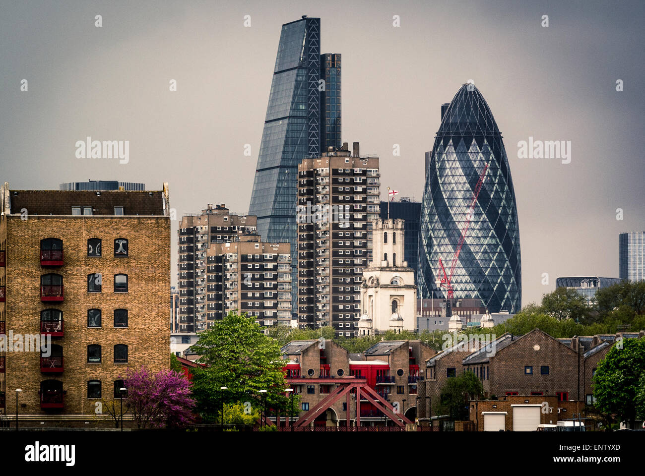 The Gherkin and Cheese Grater buildings from south side of river Thames ...
