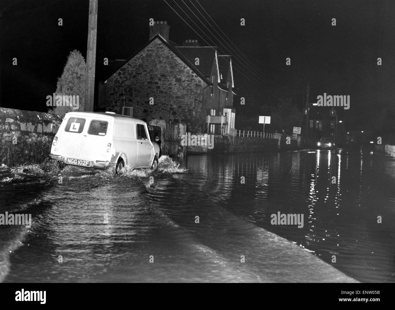 Flooding in the village of Aberfoyle, Perthshire, 11th October 1968 ...