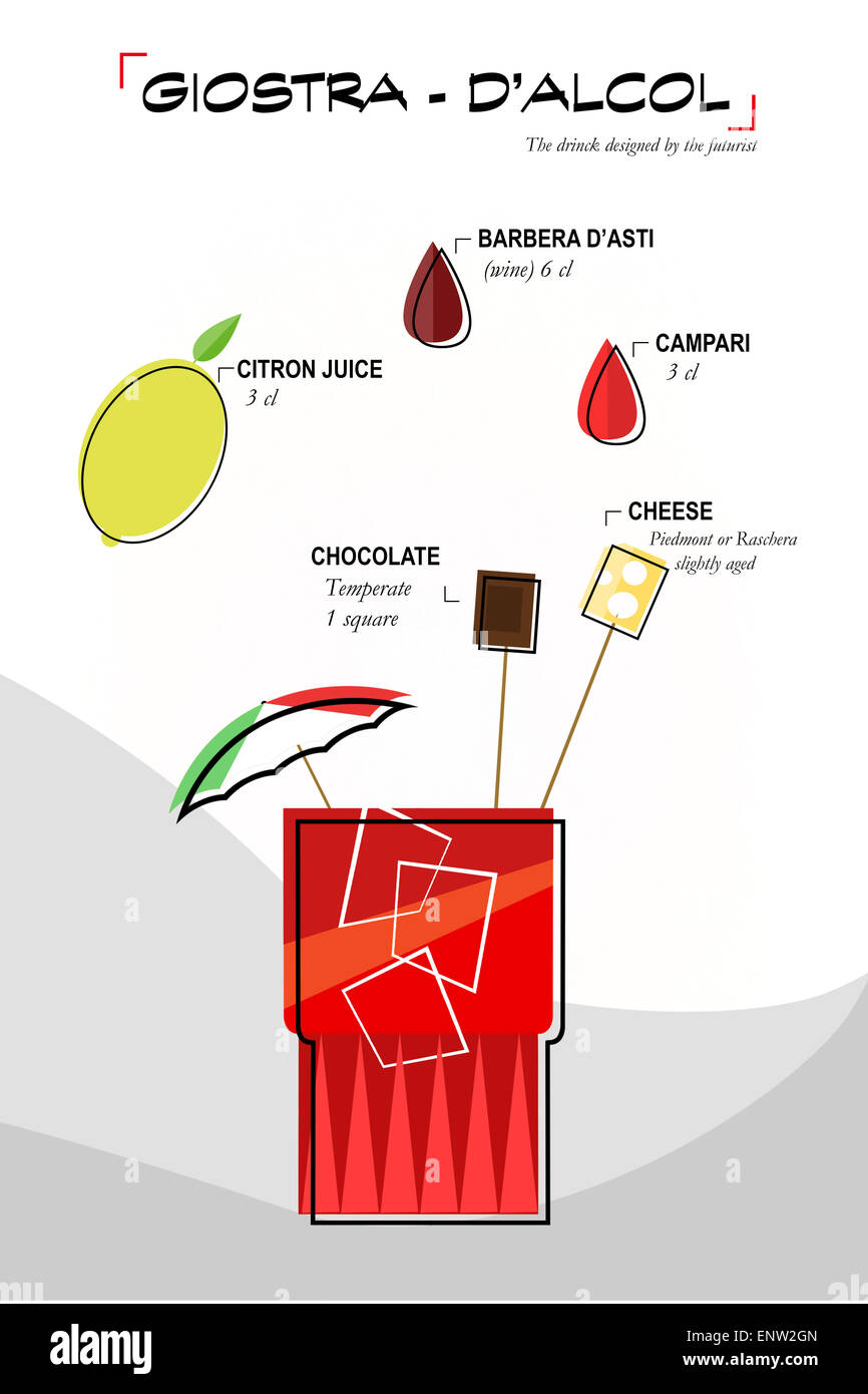 Carousel alcohol cocktail drawn recipe Stock Photo - Alamy