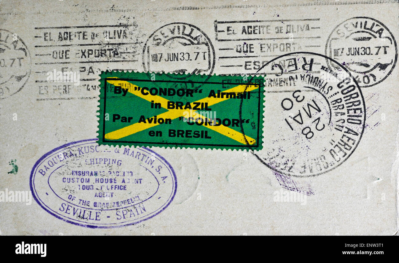 Brazilian philatelic first flight cover of the Graf Zeppelin airship ...
