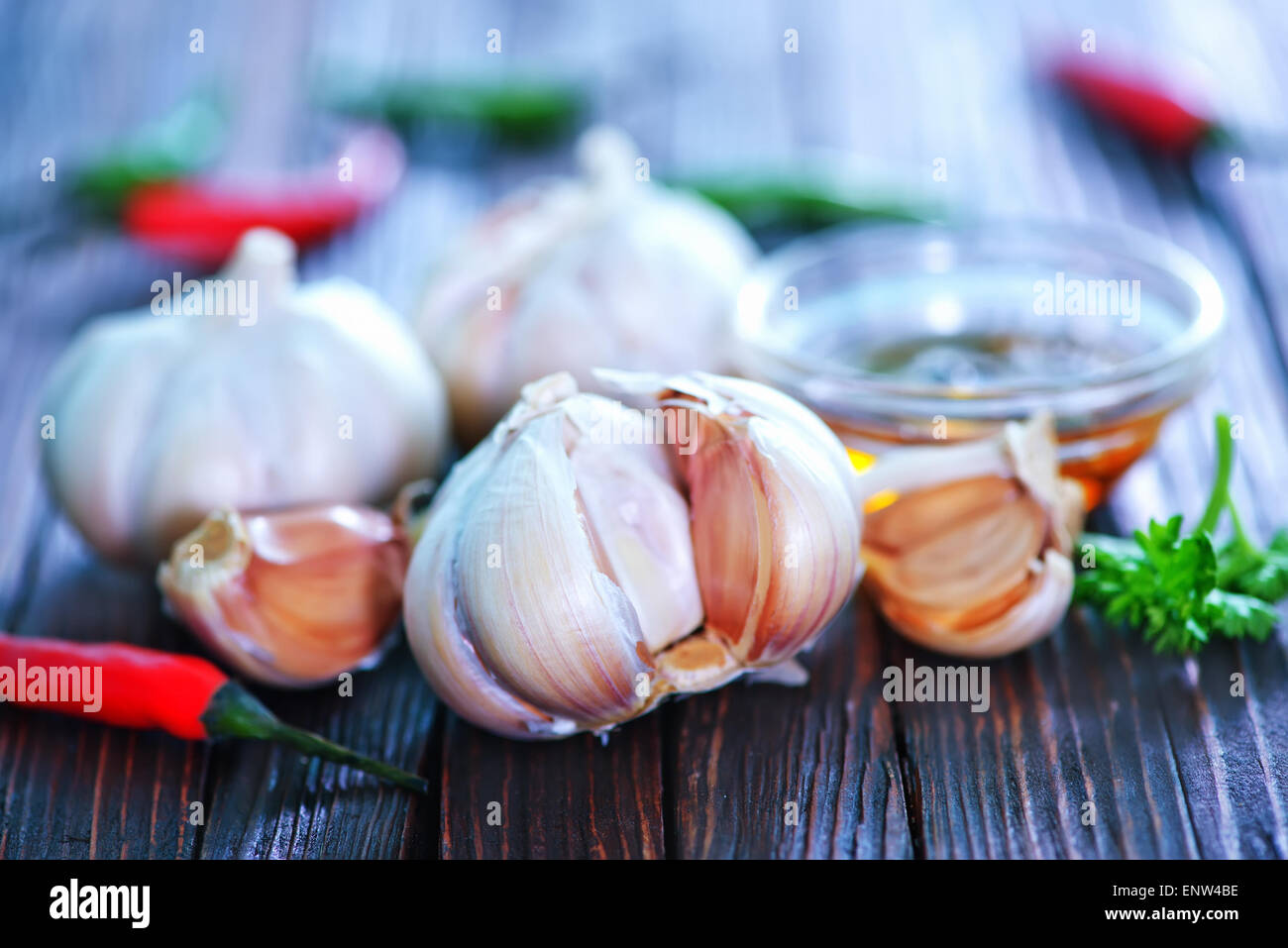 aroma spice and oil on the wooden table Stock Photo - Alamy