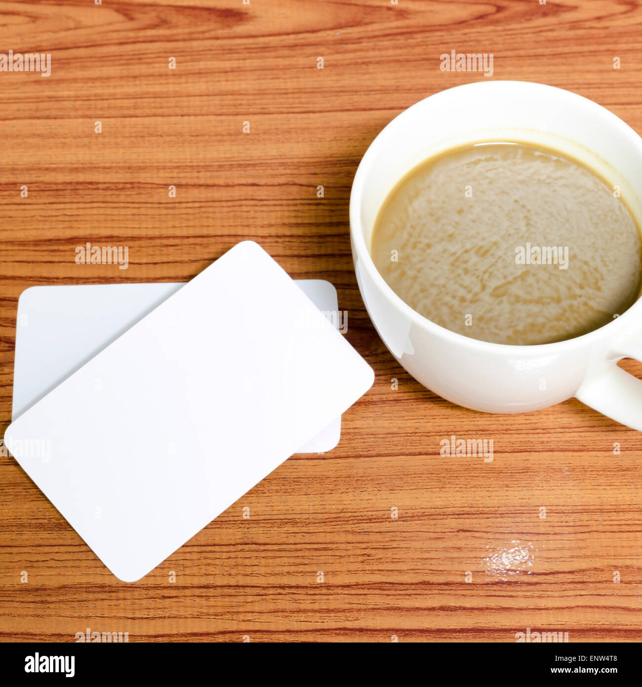 coffee cup and business card on wood background Stock Photo - Alamy