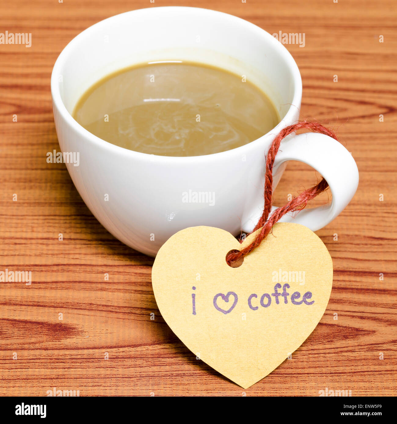 coffee cup with heart tag write I love coffee word on wood background ...