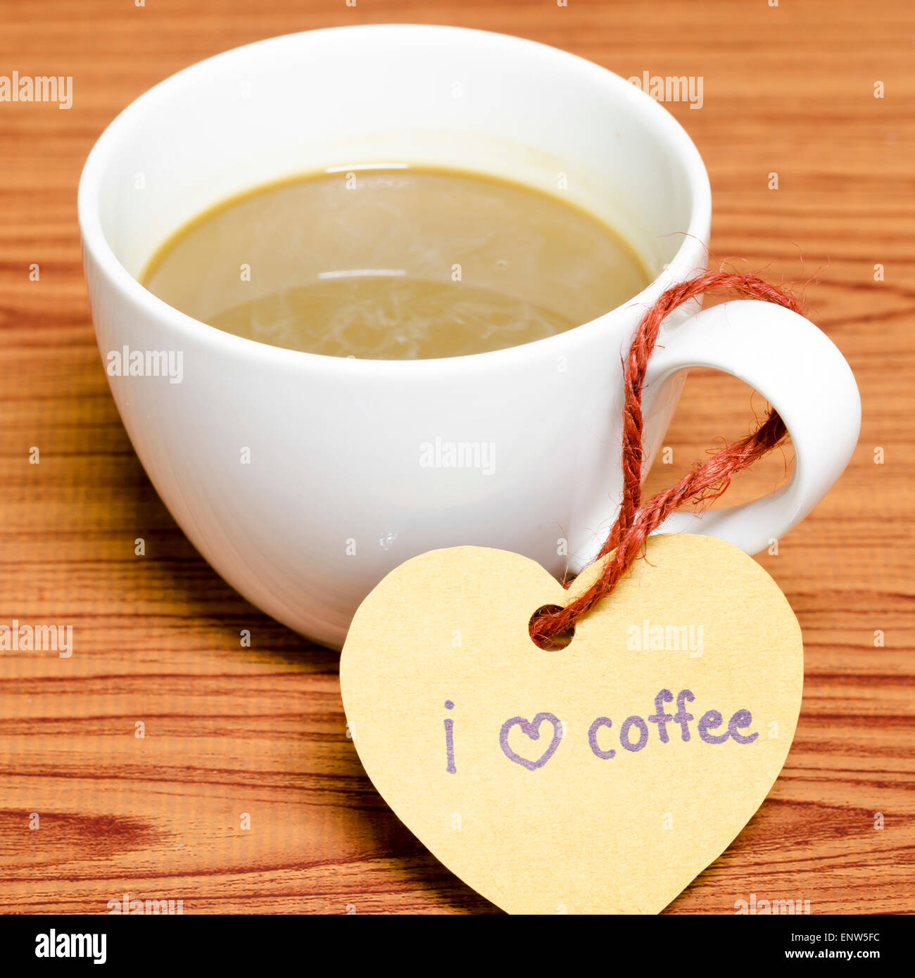 coffee cup with heart tag write I love coffee word on wood background ...