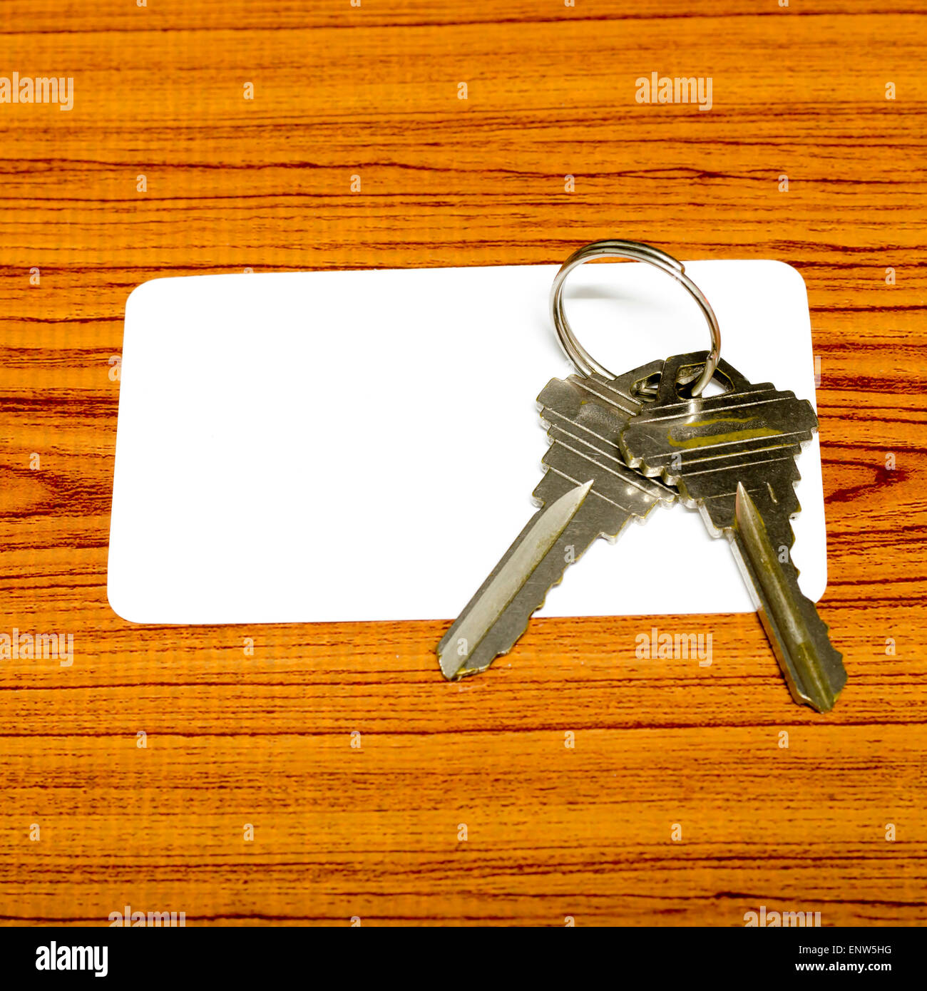 business card and keys on wood background Stock Photo - Alamy