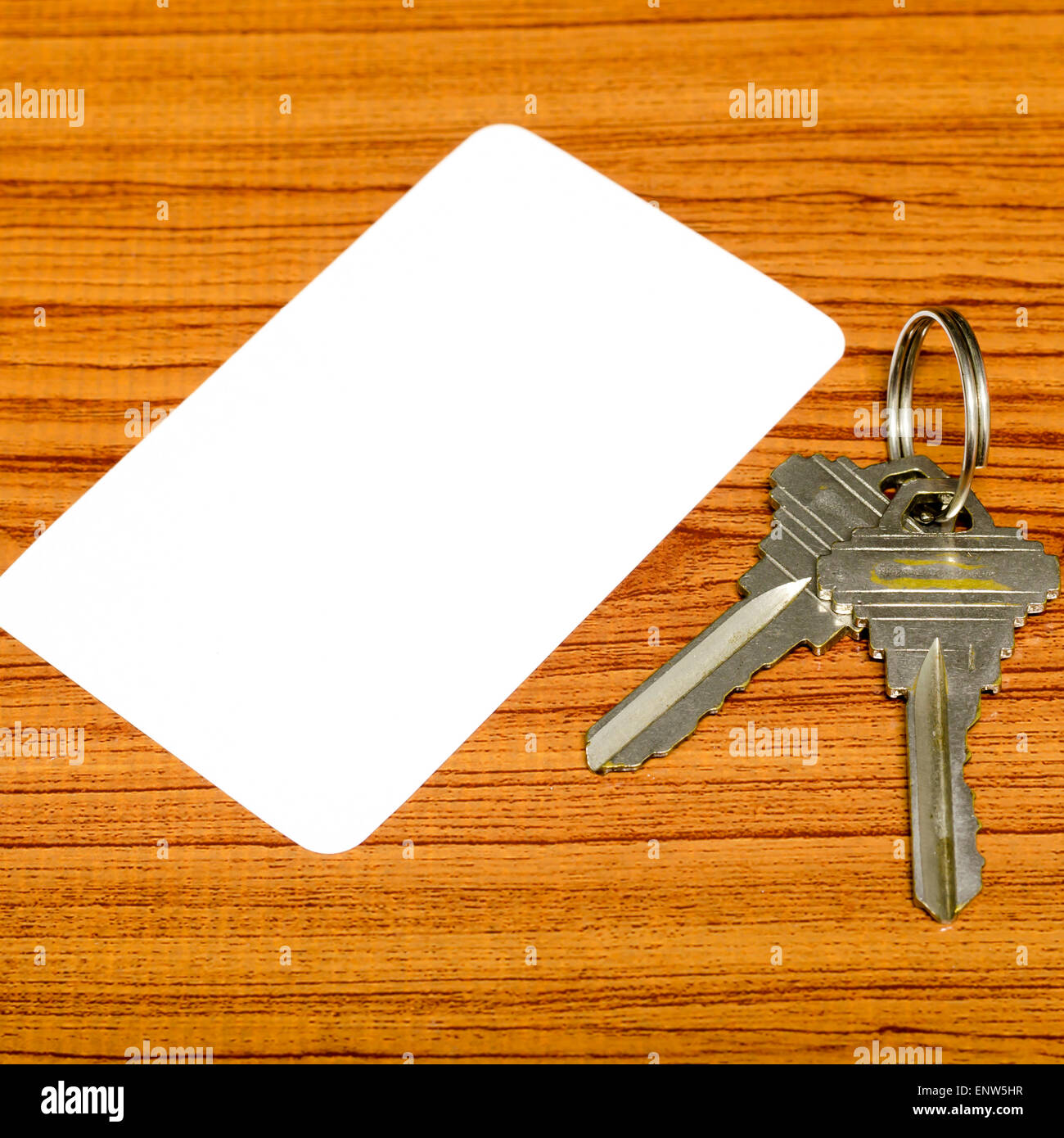 business card and keys on wood background Stock Photo - Alamy