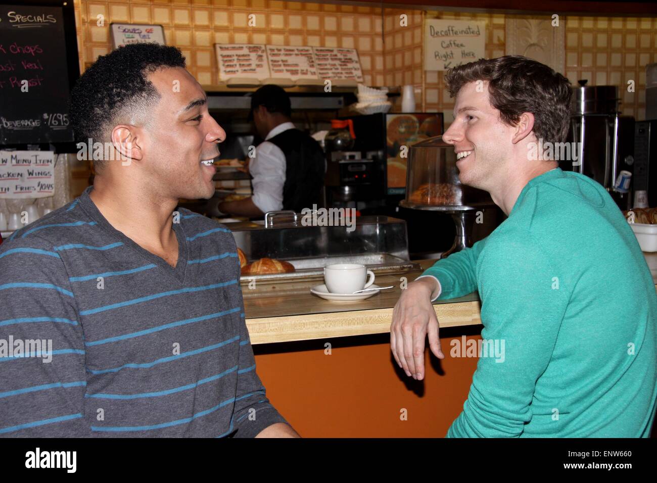 Broadway stars during an interview for Playbill at the Cafe Edison at ...