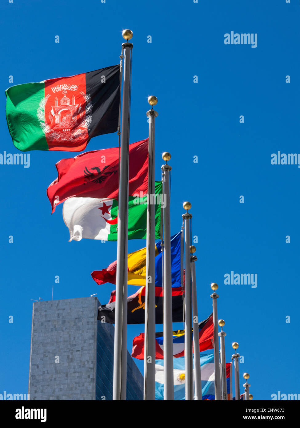Member Nation Flags at the United Nations Headquarters Building in New ...