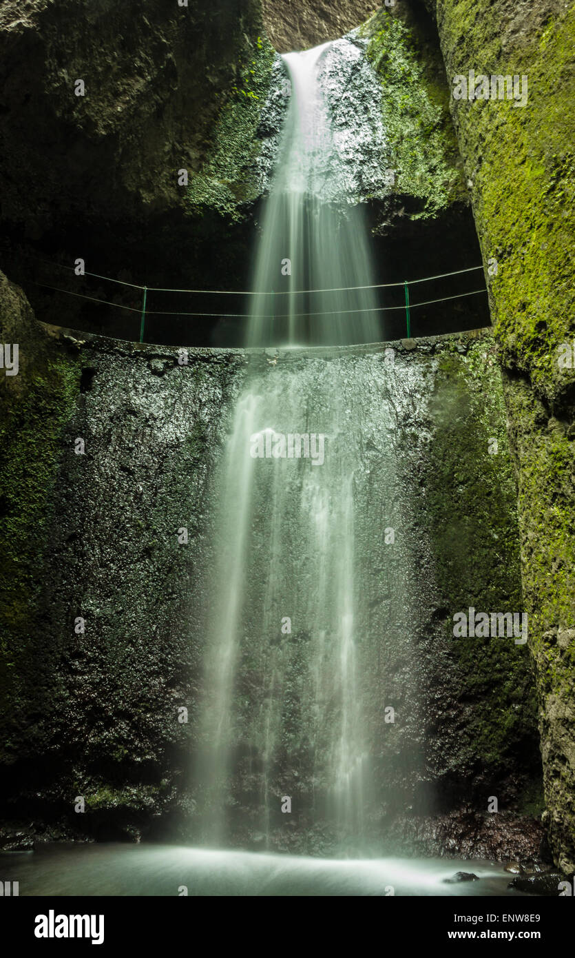 Waterfall in Levada Nova, Ponta do Sol, Madeira, Portugal. Laurisilva ...