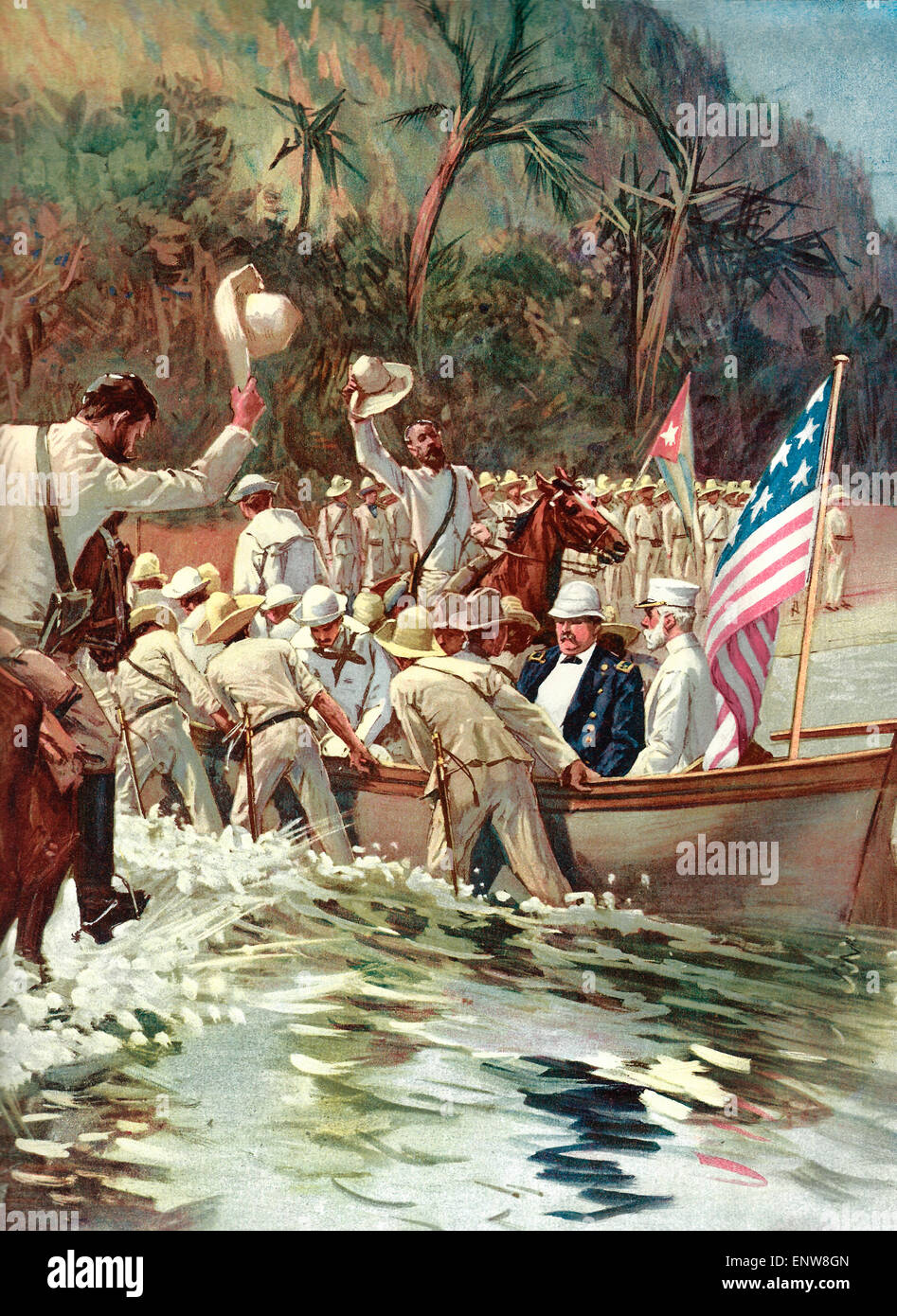 General Shafter and Admiral Sampson Landing on the beach at Aserradero ...