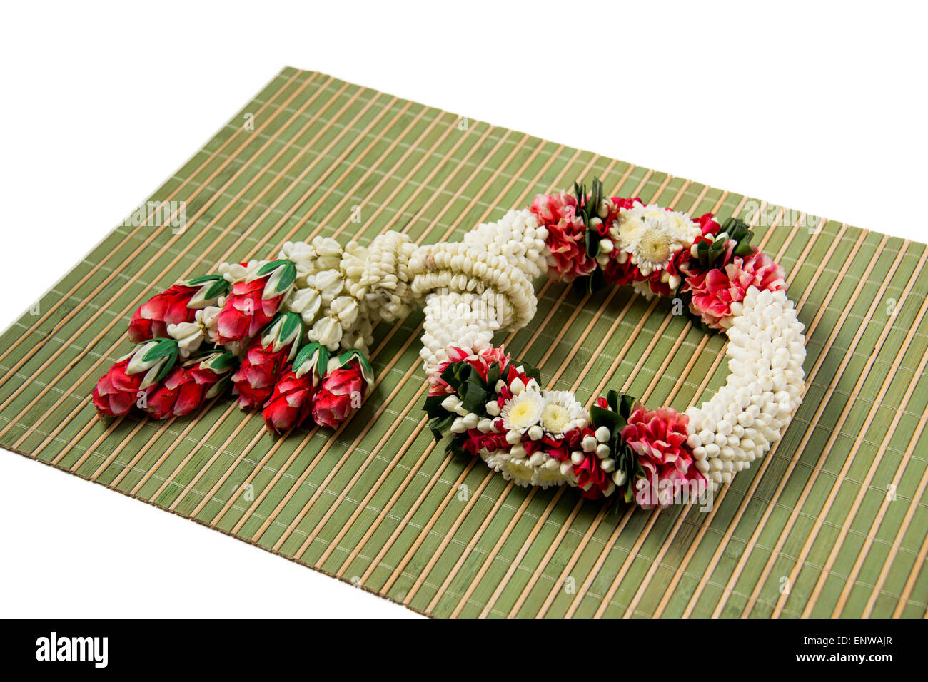 Thai traditional craft flower garland on wood background Stock Photo ...