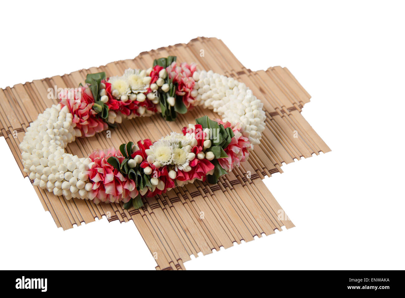 Thai traditional craft flower garland on wood background Stock Photo ...