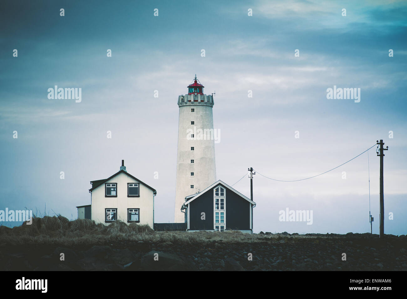 Grotta Lighthouse, and outbuildings at Reykjavík, Iceland Stock Photo ...