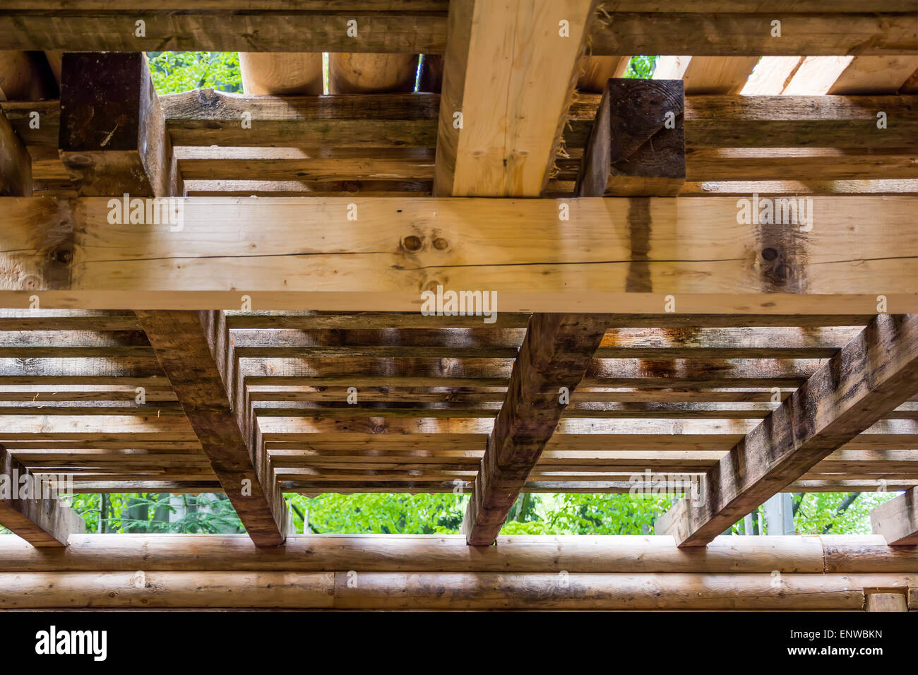 Interior detail of a wooden beam structure Stock Photo - Alamy