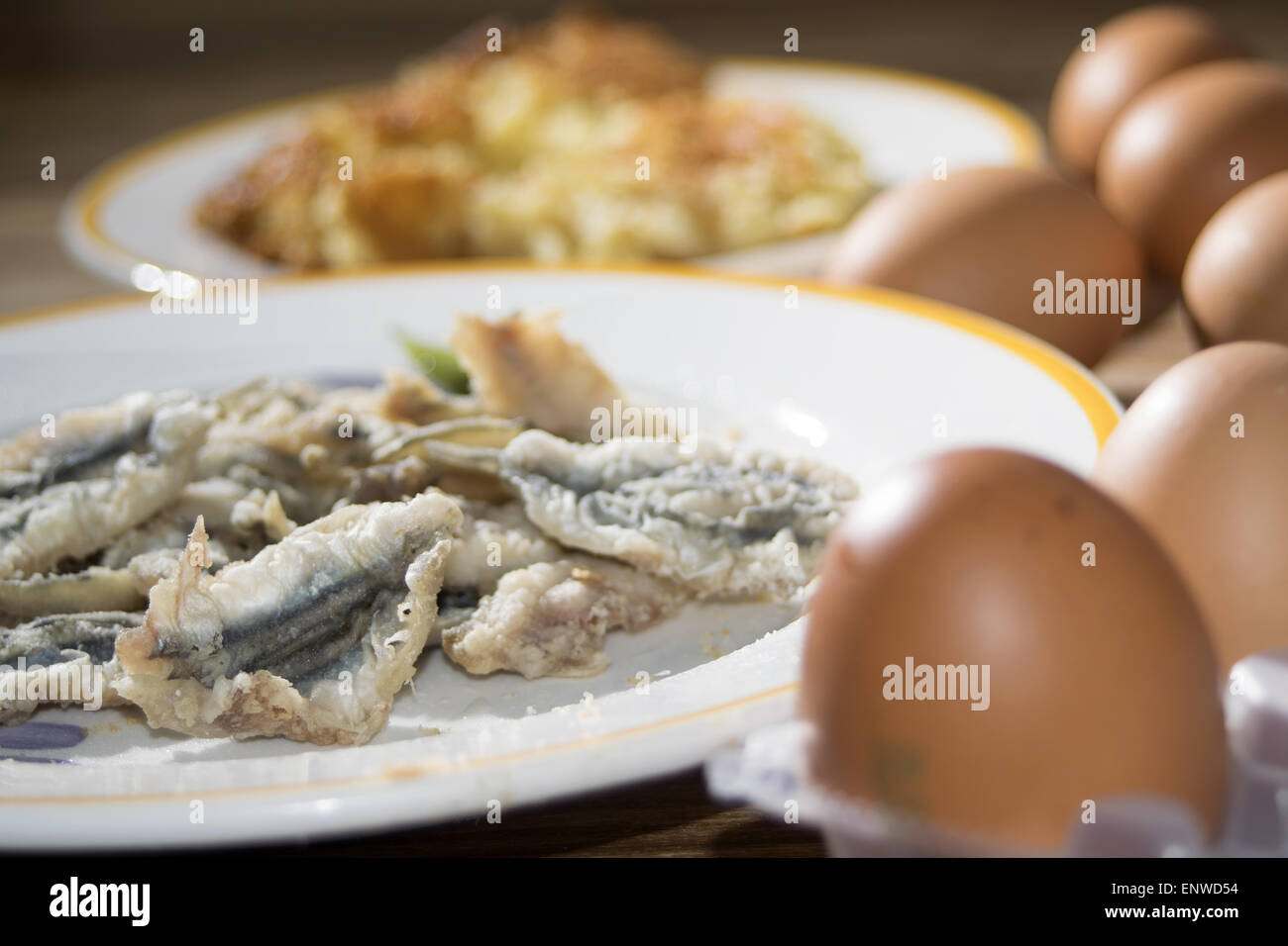 fried anchovies flapjacks Stock Photo - Alamy