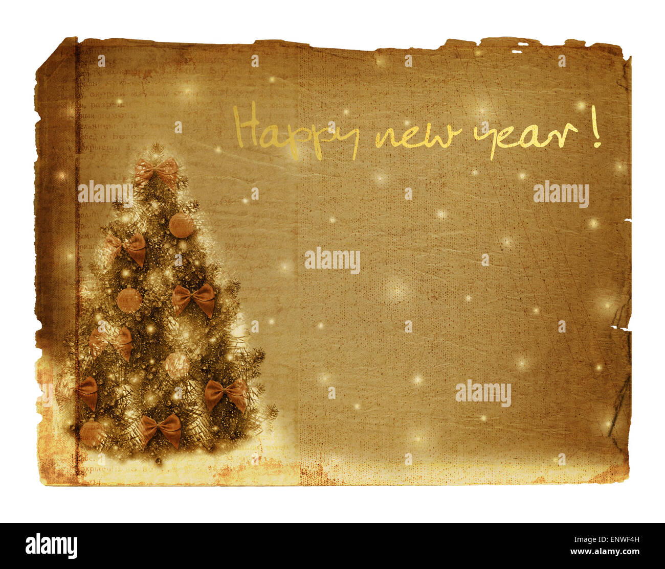 Old card for congratulation. Christmas tree with balls and bows Stock ...