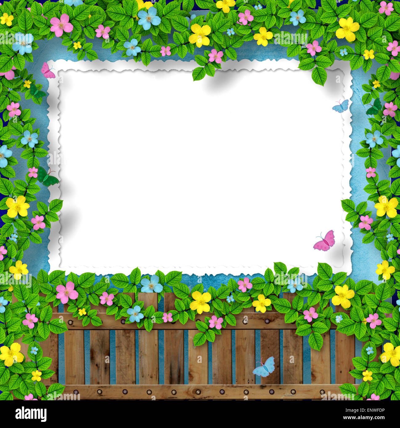 frame for greeting or congratulation with garland of flower Stock Photo ...
