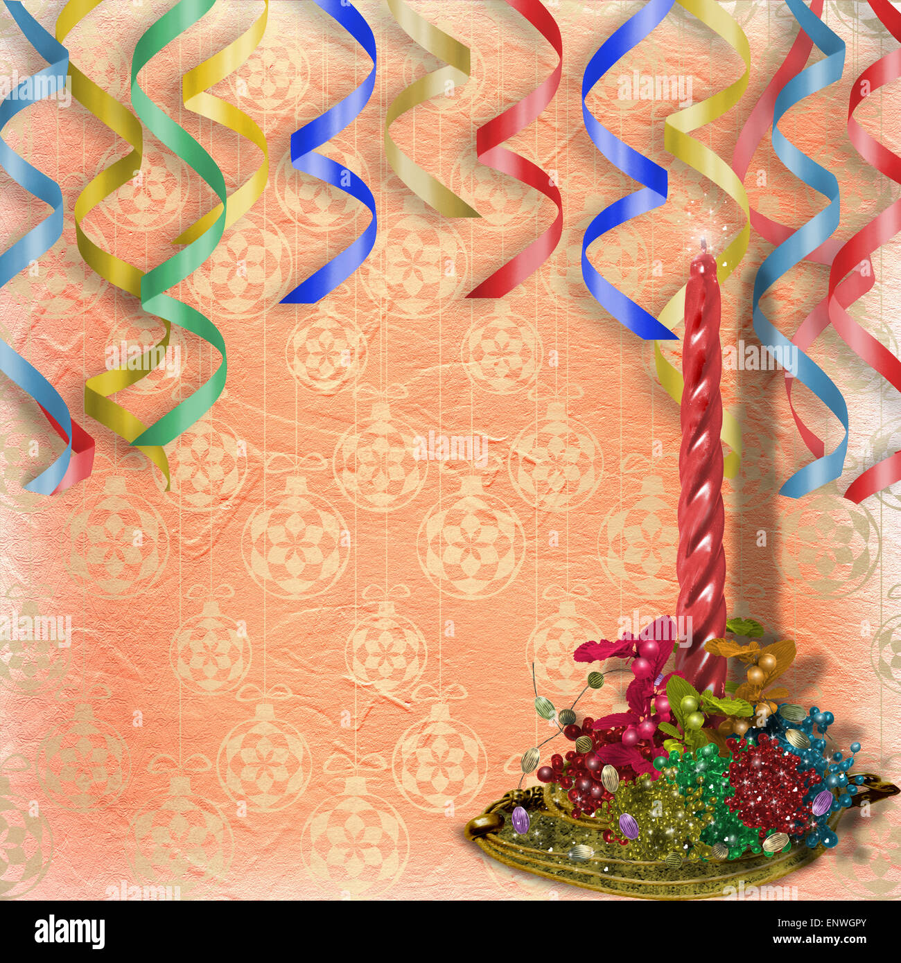 Festive invitation or greeting with ribbons and sphere Stock Photo - Alamy