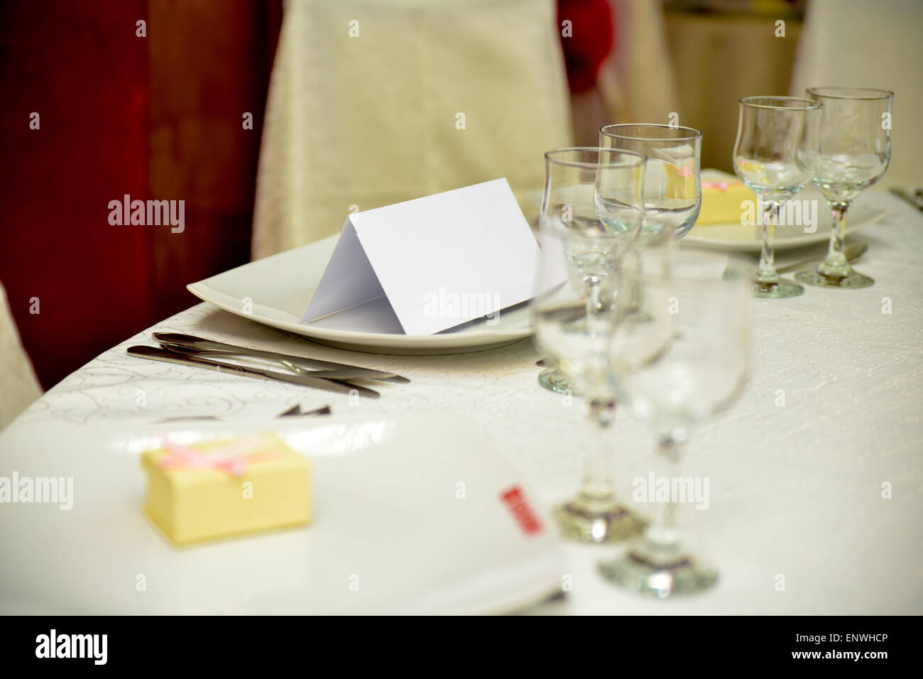 Dining table arranged for event Stock Photo - Alamy