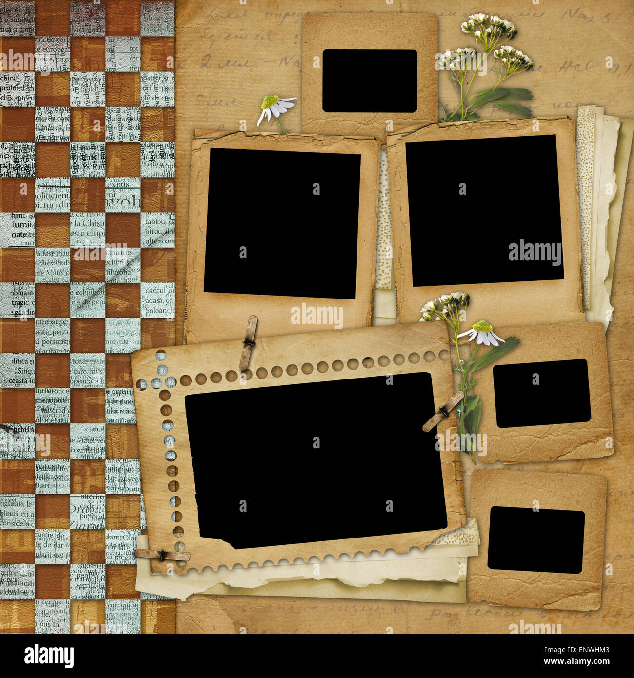 Ancient abstract background with frame and floral beautiful bouquet ...