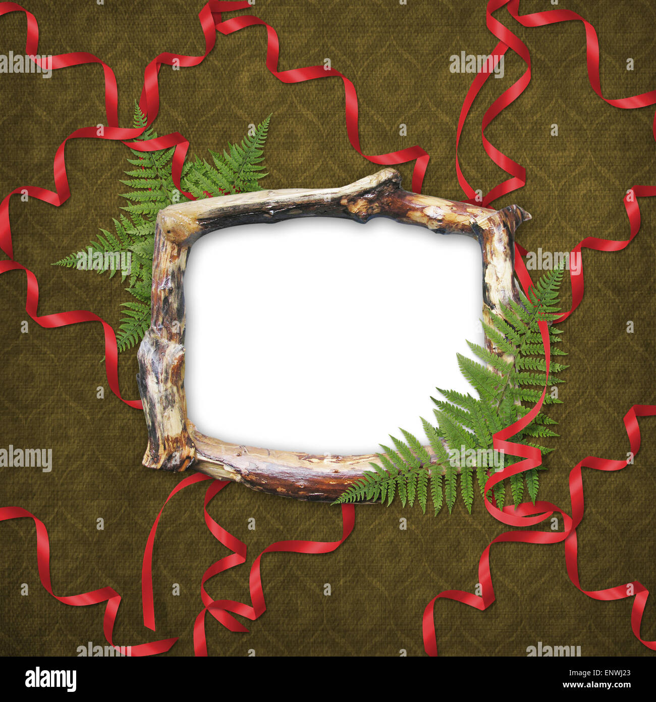 Wooden frame for picture or photo with bunch and streamer Stock Photo ...