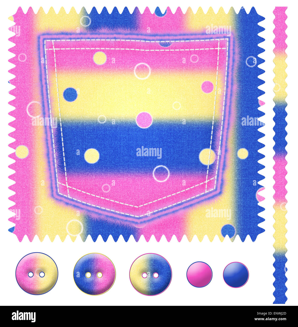 Set for sewing with buttons, a tape and a pocket Stock Photo - Alamy