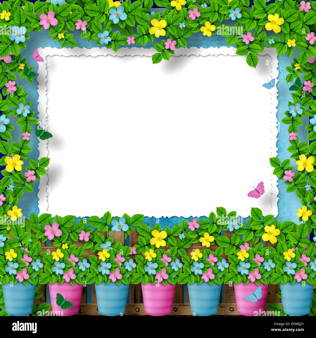 frame for greeting or congratulation with garland of flower Stock Photo ...